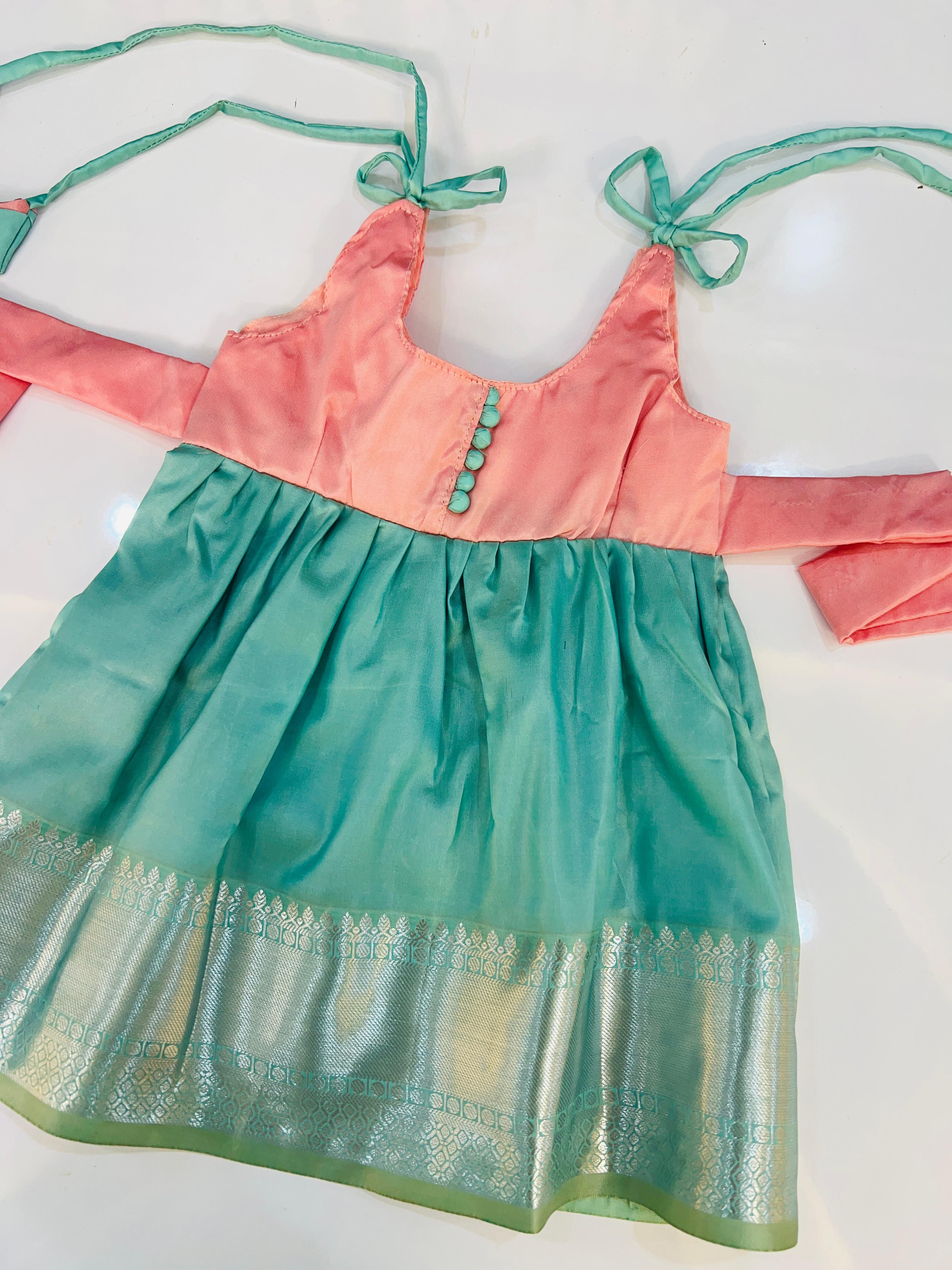 Peach & Mint Green Frock – littleradha